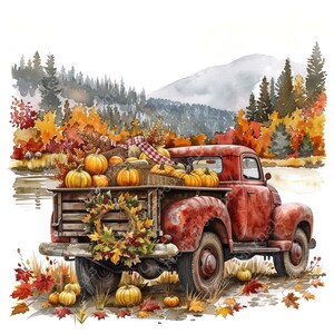 Watercolor Autumn Harvest Farm Truck Clipart Bundle JPEG Commercial Use ...