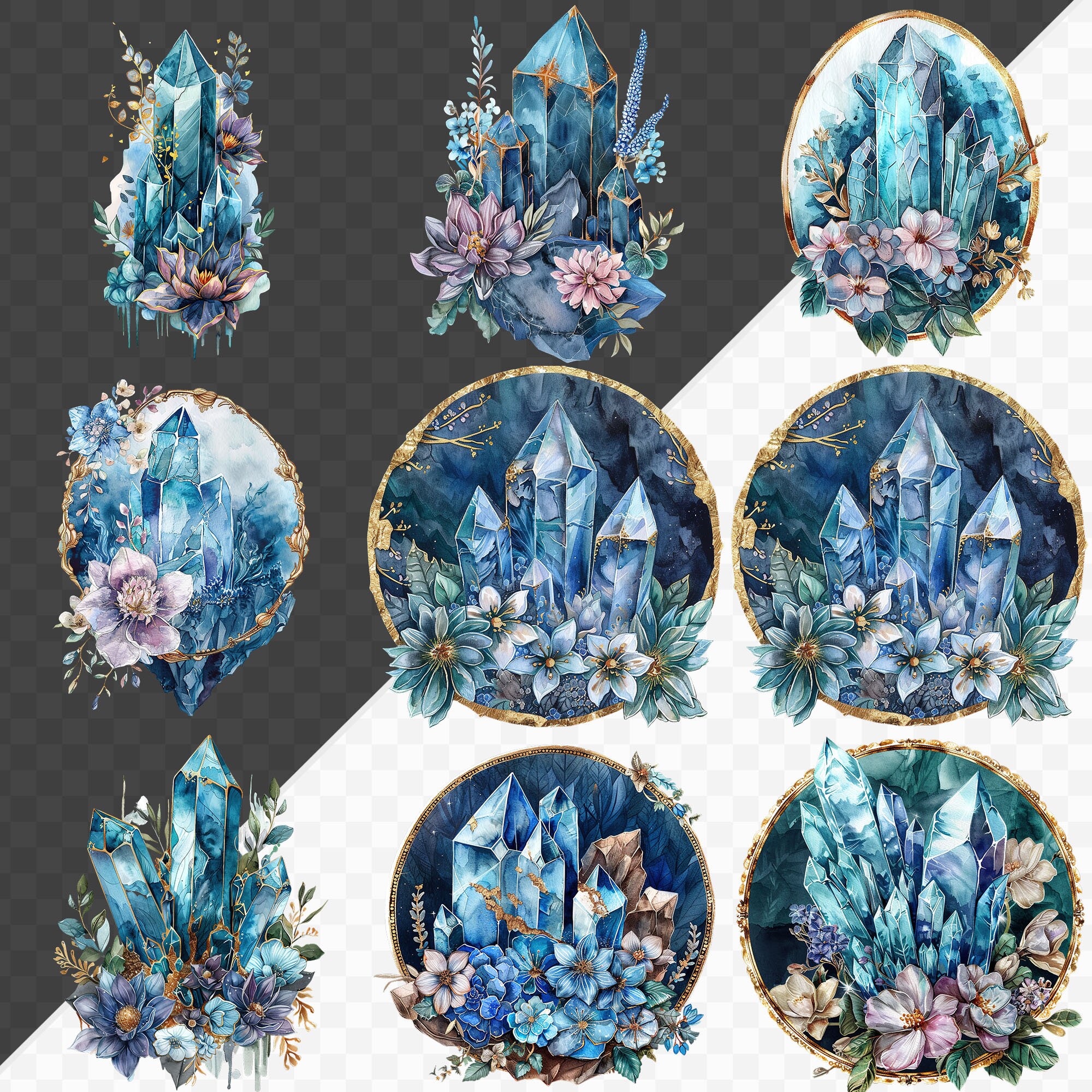 PNG Crystals Gems Watercolor Clipart Geobe Clipart Bundle PNG ...