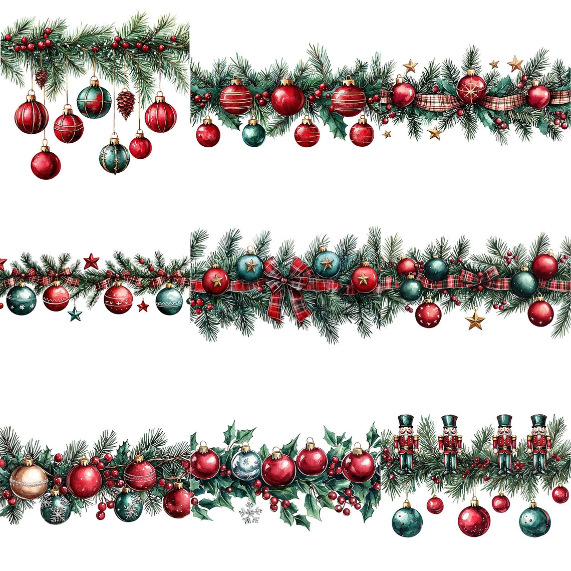 PNG + JPEG Watercolor Christmas Borders Clipart Bundle PNG Instant ...