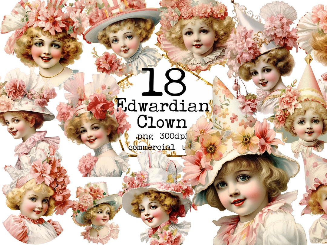 Vintage Watercolor Baby Clown Illustration Clipart Bundle Little Girl ...