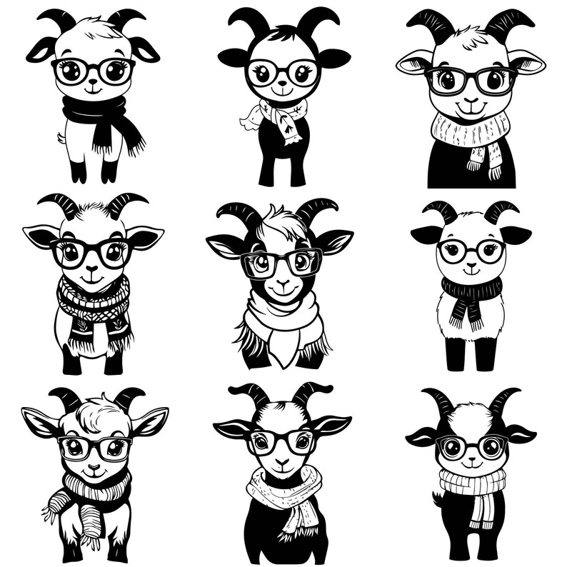 50 Goat With Glasses and Scarf Svg, Dxf, Eps, Ai, Pdf, Jpg, Png Goat ...