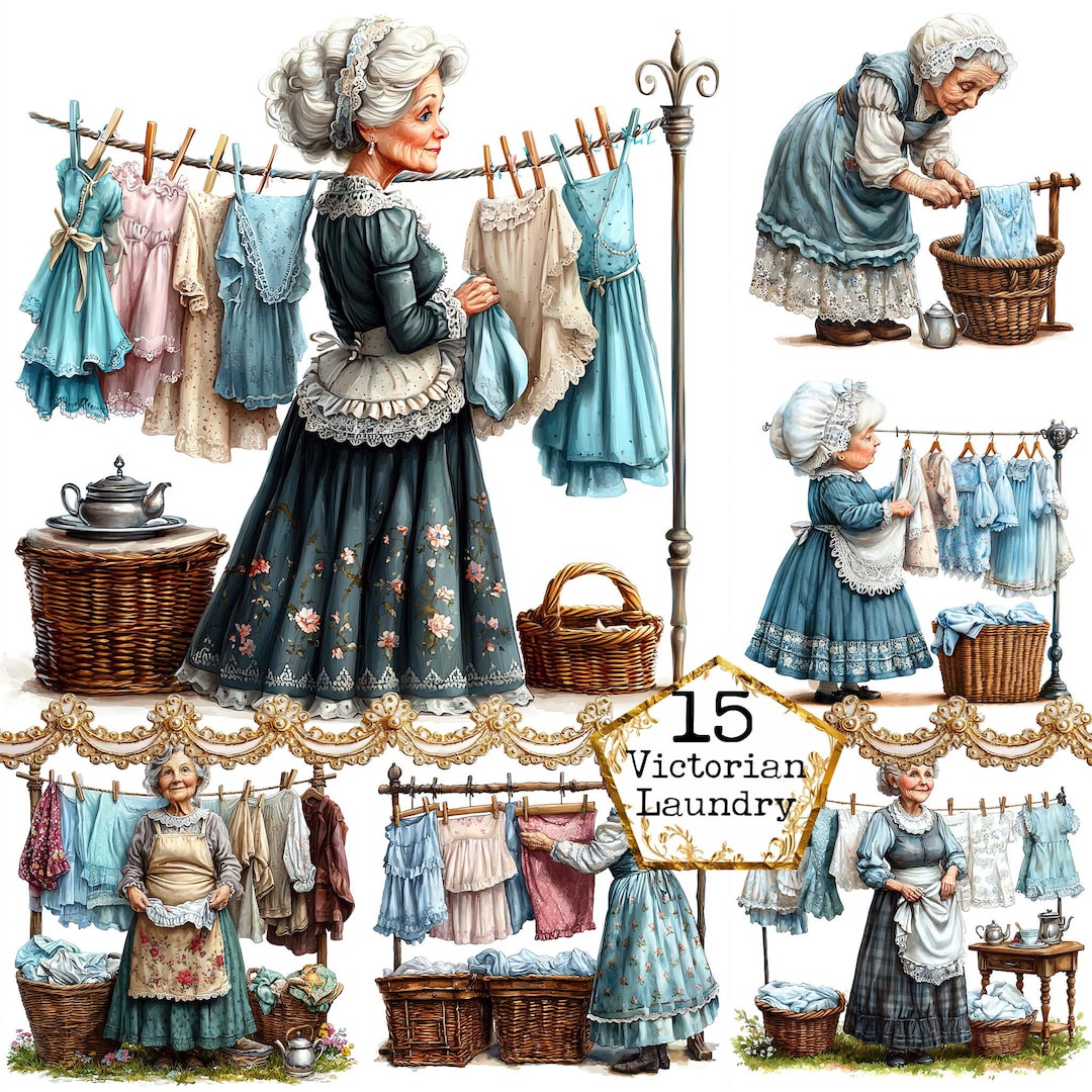 JPEG Victorian Senior Lady Doing Laundry Clipart Granny Clipart Washing ...
