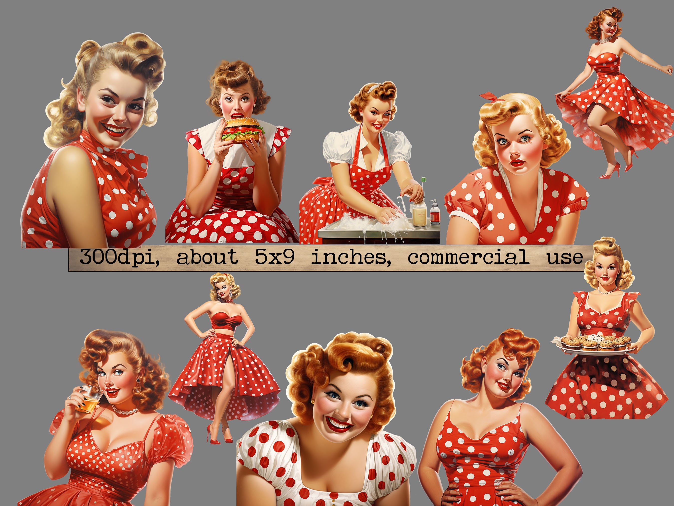 Retro Housewife Clipart PNG Bundle '50s Transparent PNG - Etsy