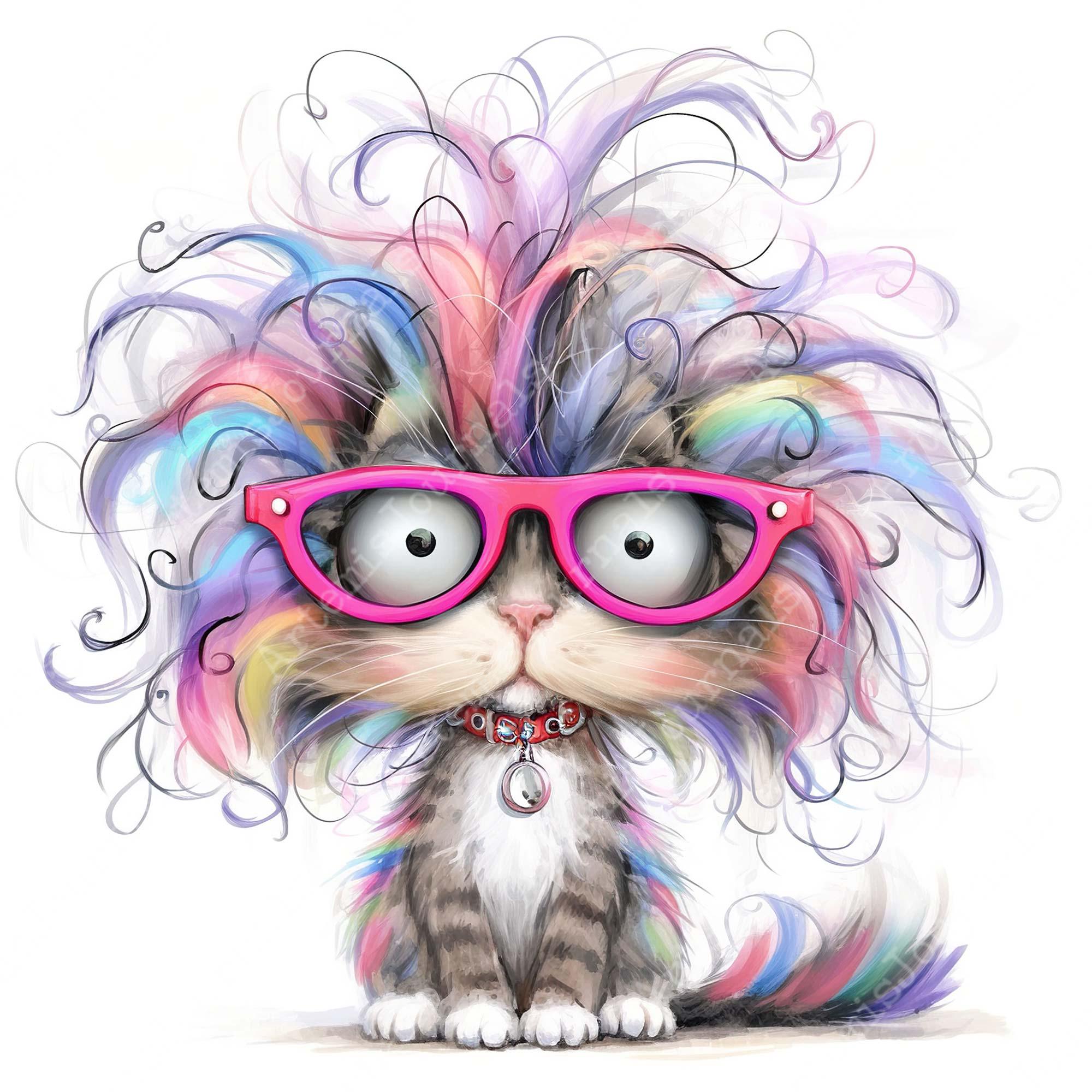 JPEG Watercolor Whimsical Cat Clipart Bundle Watercolor Quirky Cat ...