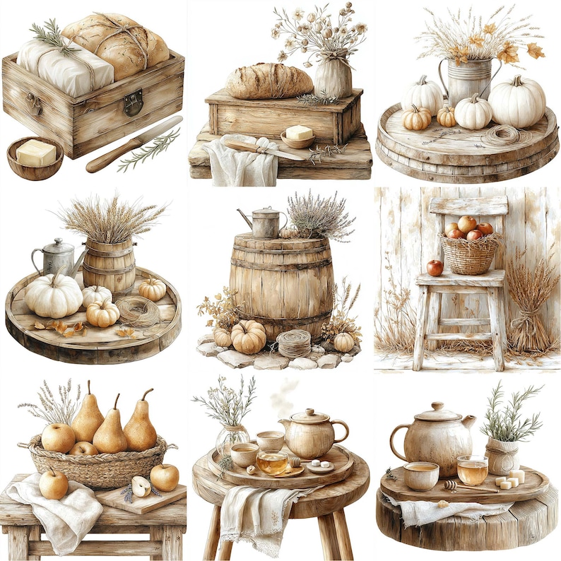 Shabby Chic Rustic Kitchen Clipart Bundle Watercolor Old Kitchen ...