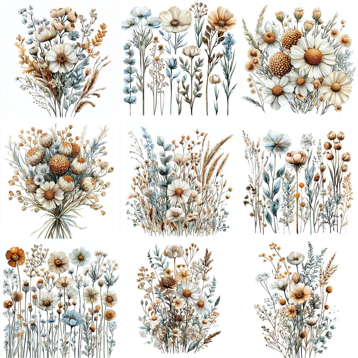 JPEG Wild Boho Flower Clipart Bundle Floral Abstract Florals Commercial ...
