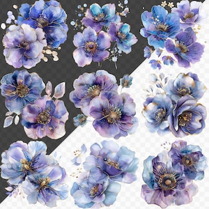 PNG Abstract Flower Clipart Blue Flowers Watercolor Brush Stroke Clip ...