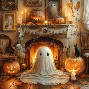 JPEG Spooky Ghost Scenes Backgrounds Cozy Ghost at Home Day off Funny ...