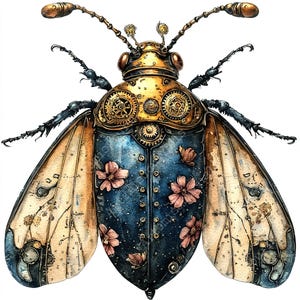 JPEG + PNG Watercolor Steampunk Beetle Clipart Bundle Steampunk Bug ...