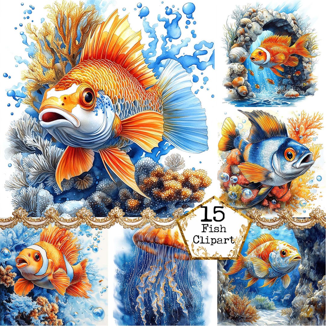 JPEG Watercolor Fish Clipart Bundle Watercolor Sea Watercolor Ocean ...