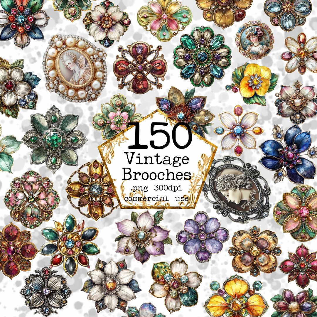 Watercolor Vintage Brooches Bundle Clipart Vintage Ephemera Victorian ...