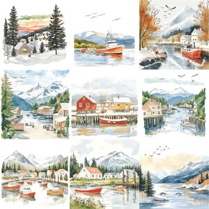 JPEG Watercolor Alaska Clipart Bundle City Clipart Landscape Clipart ...