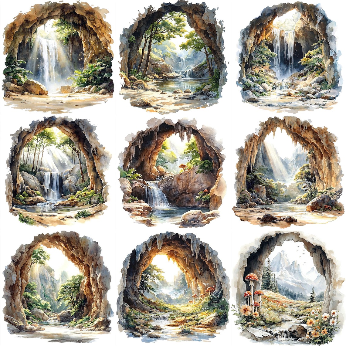 JPG Watercolor Crystal Caves Clipart Bundle Scary Clipart Horror ...