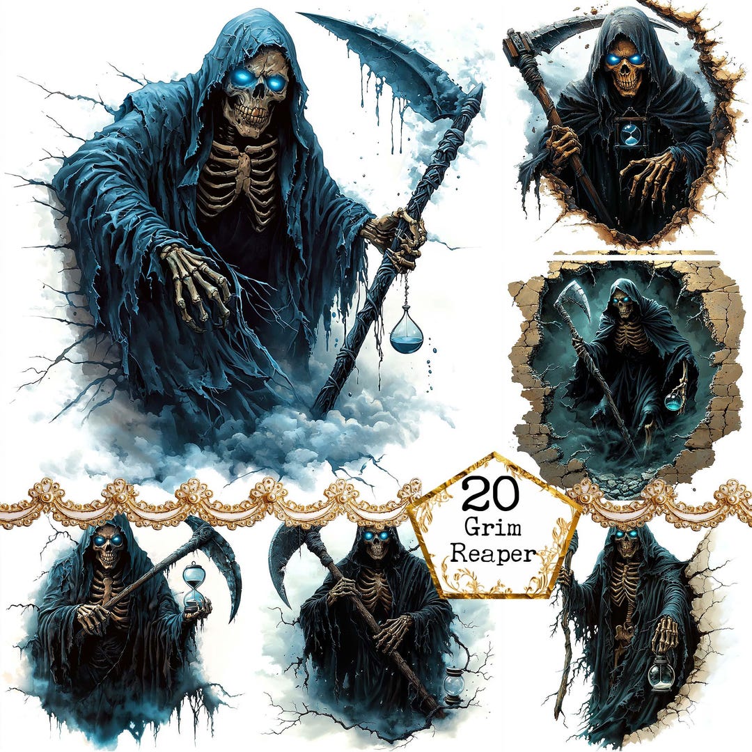 JPEG Spooky Grimm Reaper Coming Though the Wall Clipart Bundle ...