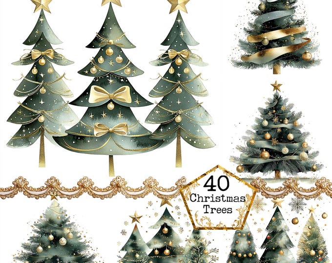 Watercolor Christmas Tree Clipart Bundle: Whimsical Holiday Pngs ...