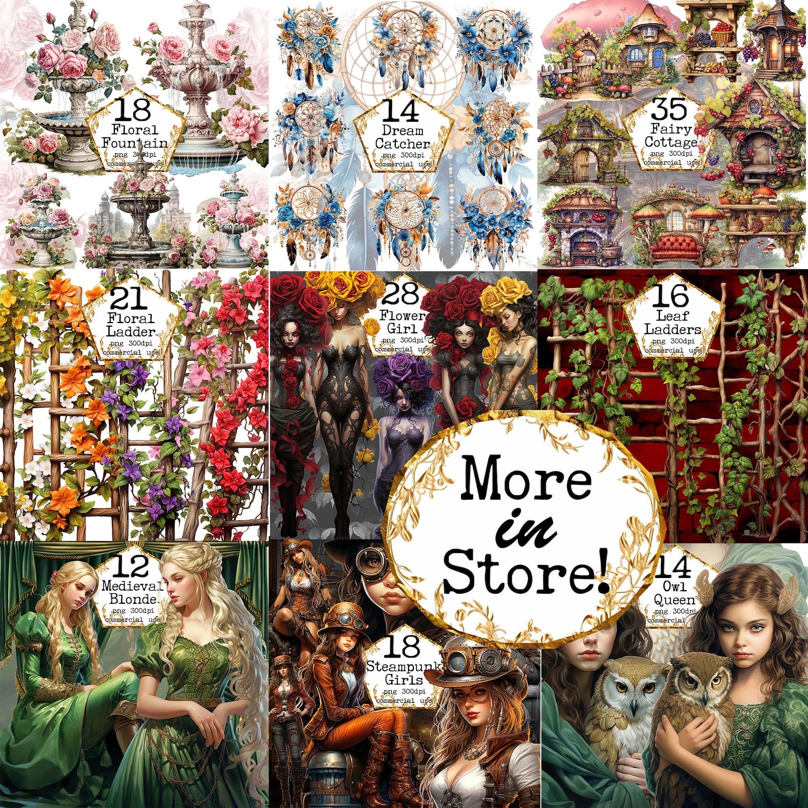 JPEG Watercolor Boho Cozy Corner With Fireplace Vintage Clipart Bundle ...