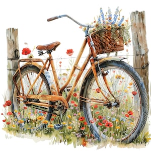 JPEG Watercolor Spring Bicycle Clipart Bundle JPEG Floral Bike ...