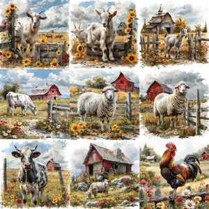 JPEG Farm Animals Clipart Bundle JPEG Instant Download Farm Barn ...