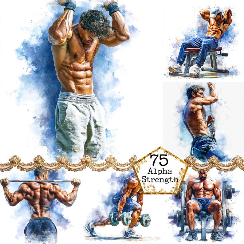 Alpha Strength Fitness Clipart Bundle – 75 Watercolor Bodybuilder ...