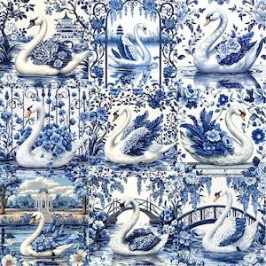 JPEG Antique Swan Tiles Clipart Bundle Swan Mediterranean Tiles Ceramic ...
