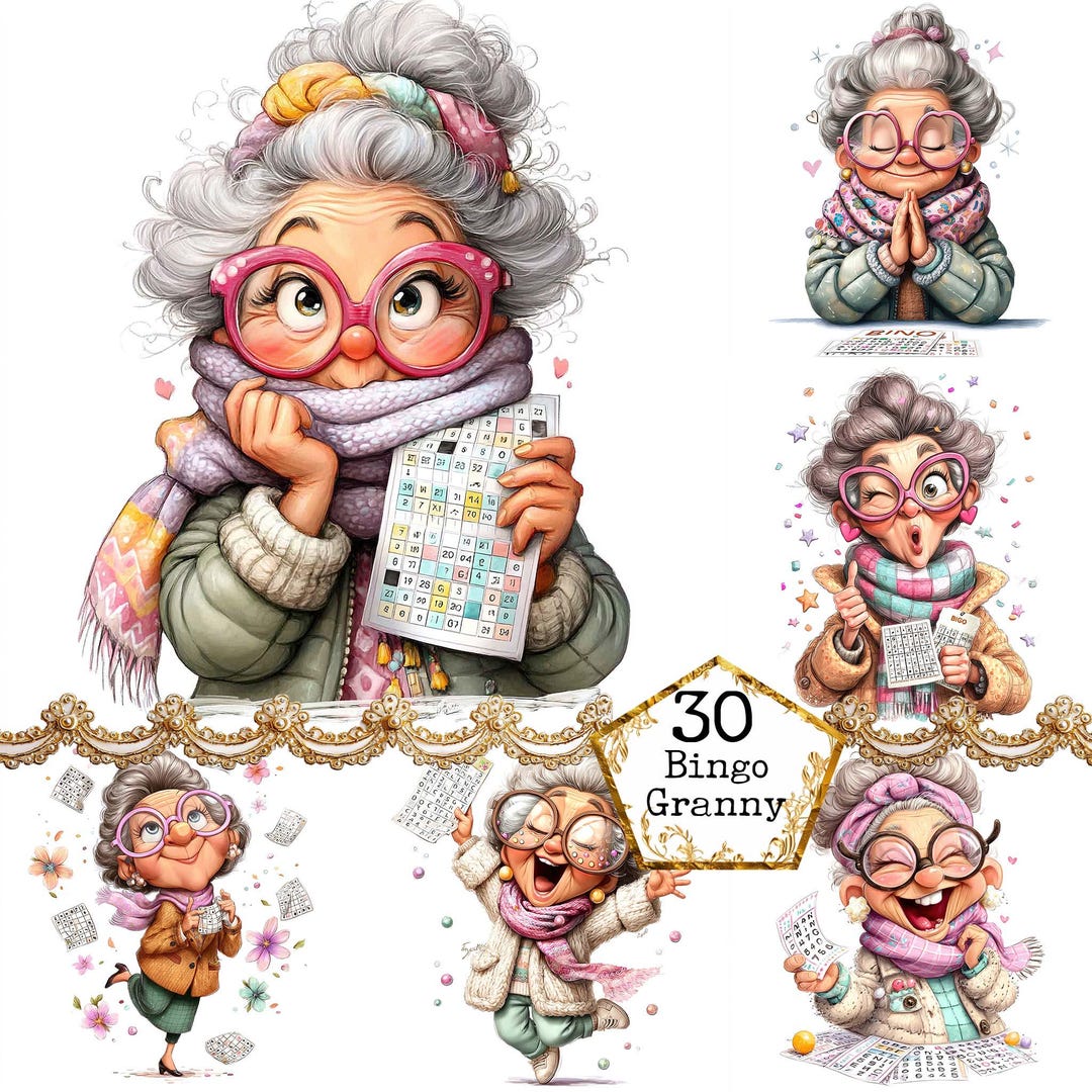 Bingo Granny Clipart Bundle – 30 Cute Grandma Illustrations, Funny ...