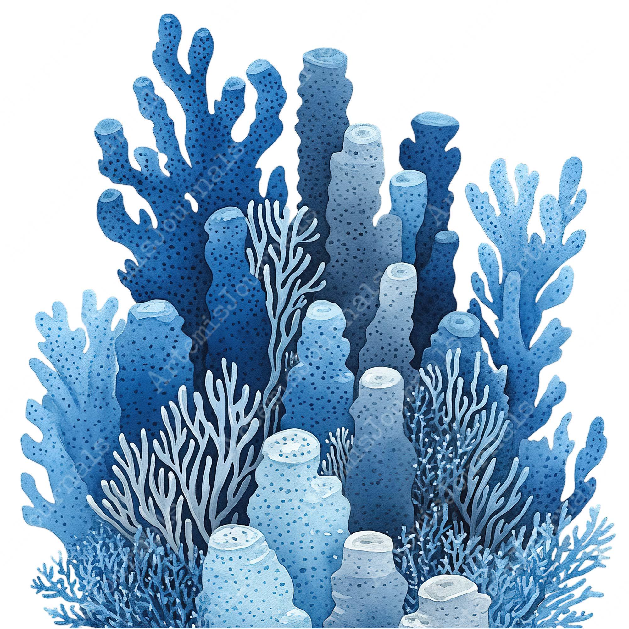 PNG + JPEG Watercolor Coral Reef Clipart Bundle See Life Clipart Ocean ...