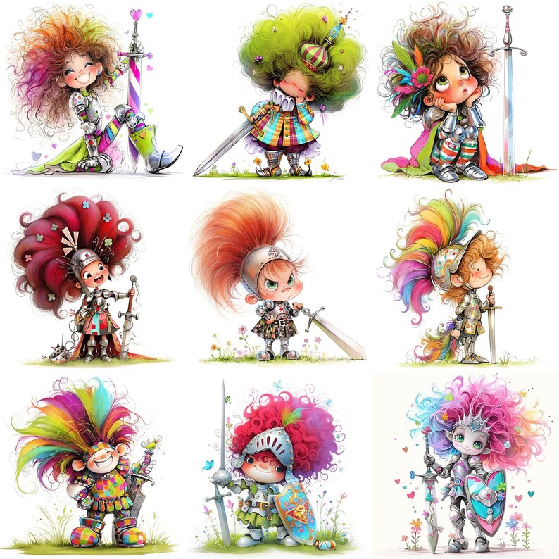 JPEG Whimsical Knight Clipart Bundle Quirky Knight Medieval Clipart ...