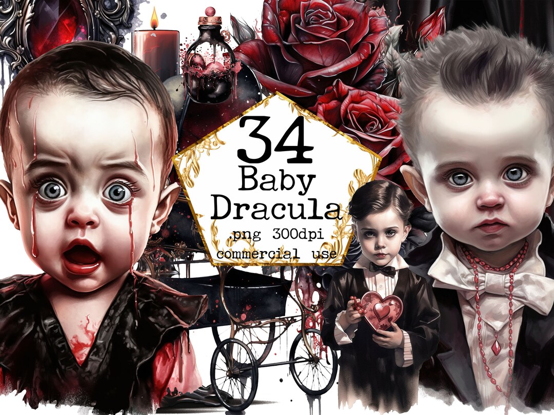 Watercolor Gothic Baby Vampire Bundle Clipart - Dark Fantasy Watercolor ...