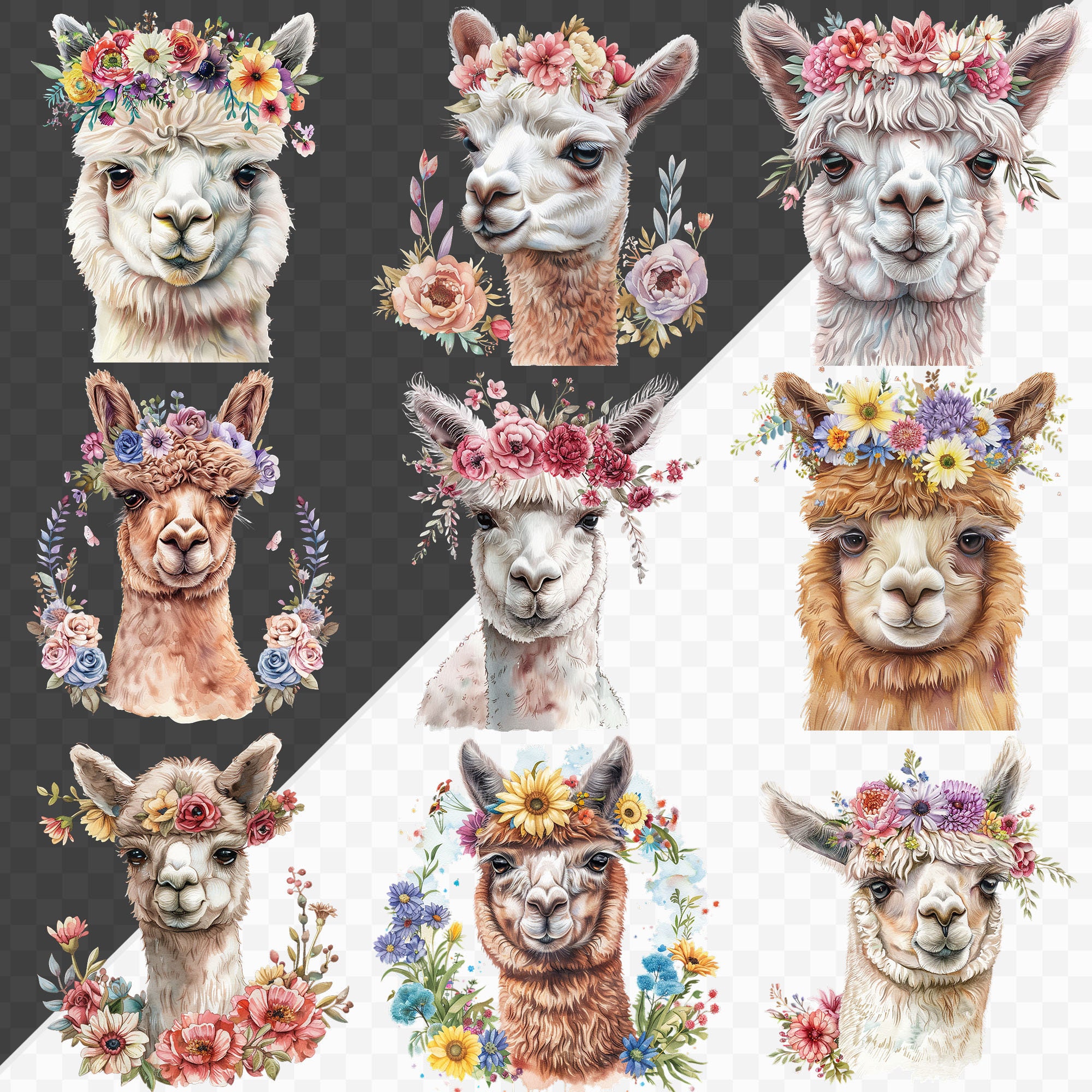 Floral Lama and Alpaca Clipart Bundle Illustration Lama Illustration ...