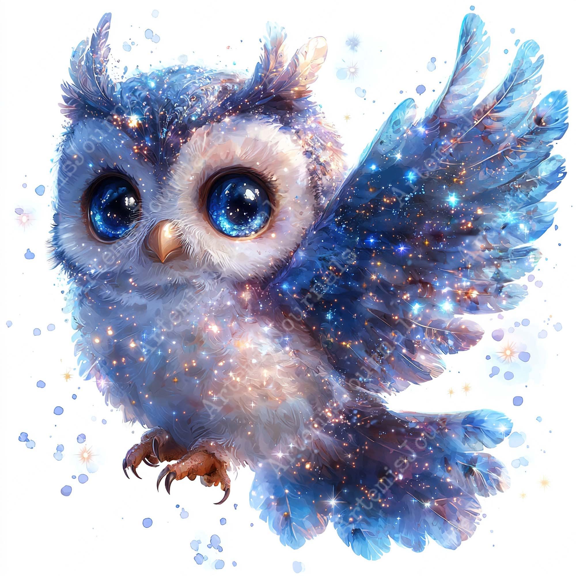 JPEG Celestial Owl Clipart Bundle Sparkling Glitter Owl Mystical Owl ...