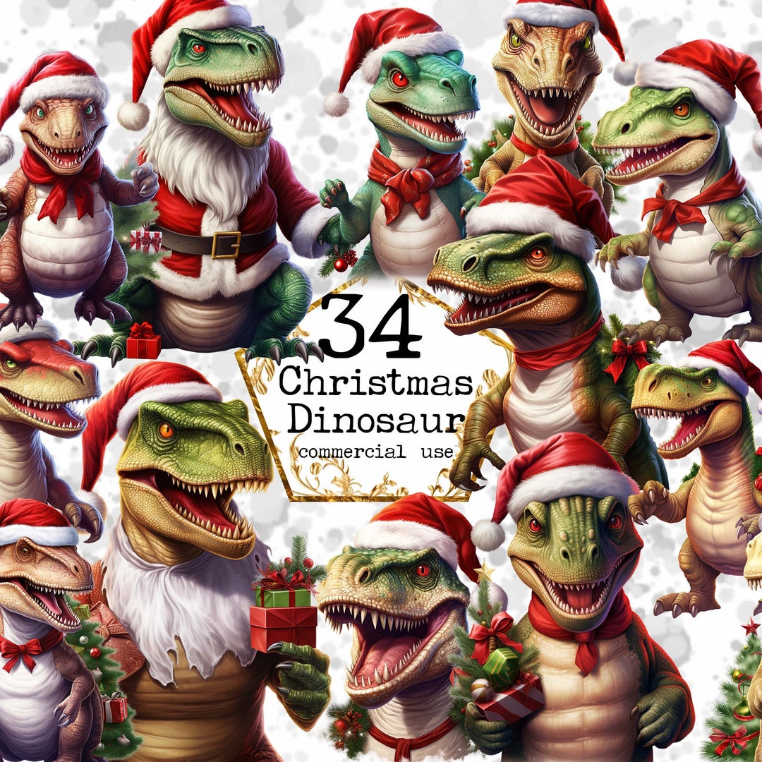PNG Christmas Dinosaur Clipart Bundle PNG Animal Clipart for Commercial ...