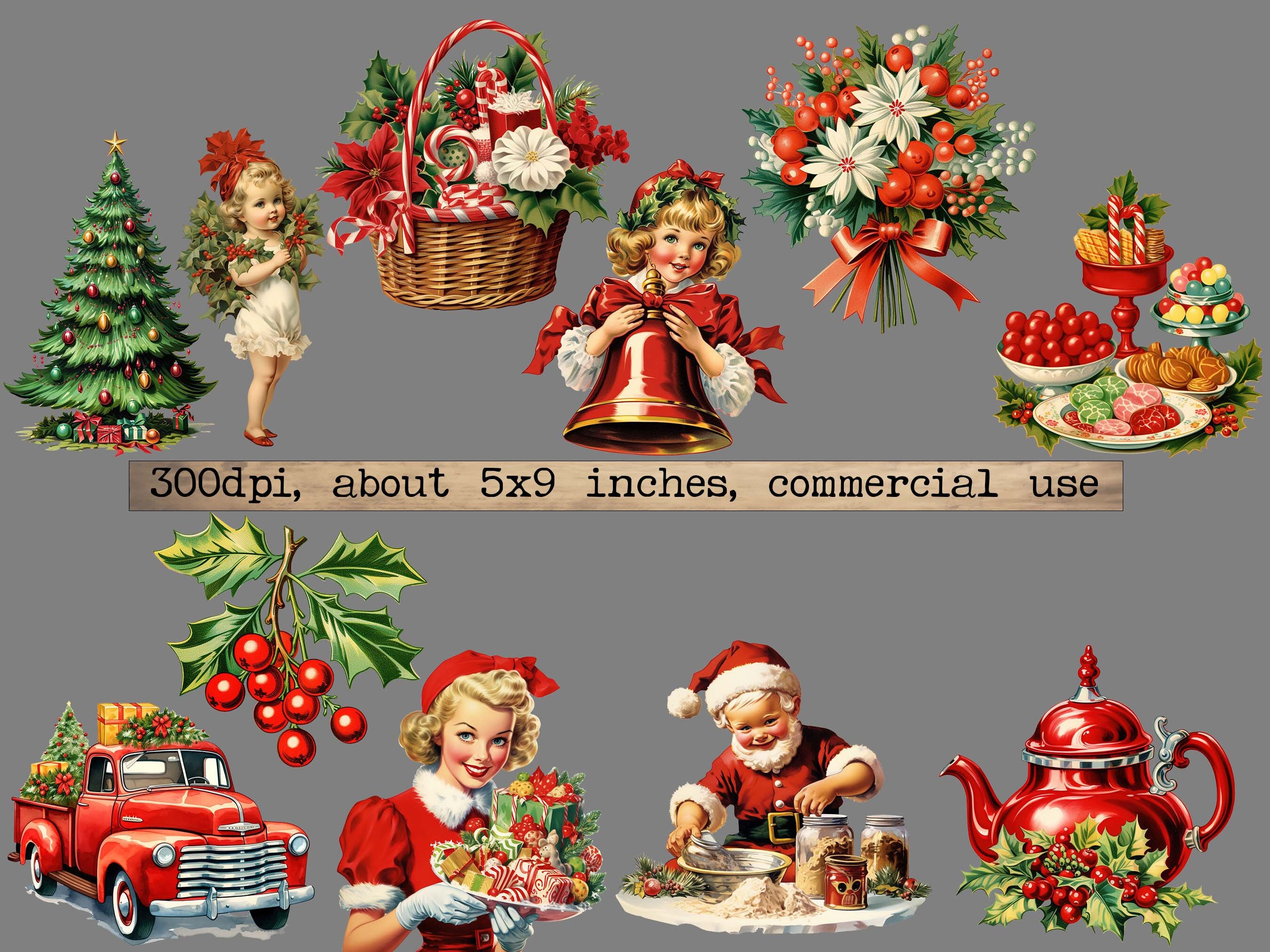 PNG Big Retro Christmas Bundle Clipart Bundle Retro Illustration PNG ...