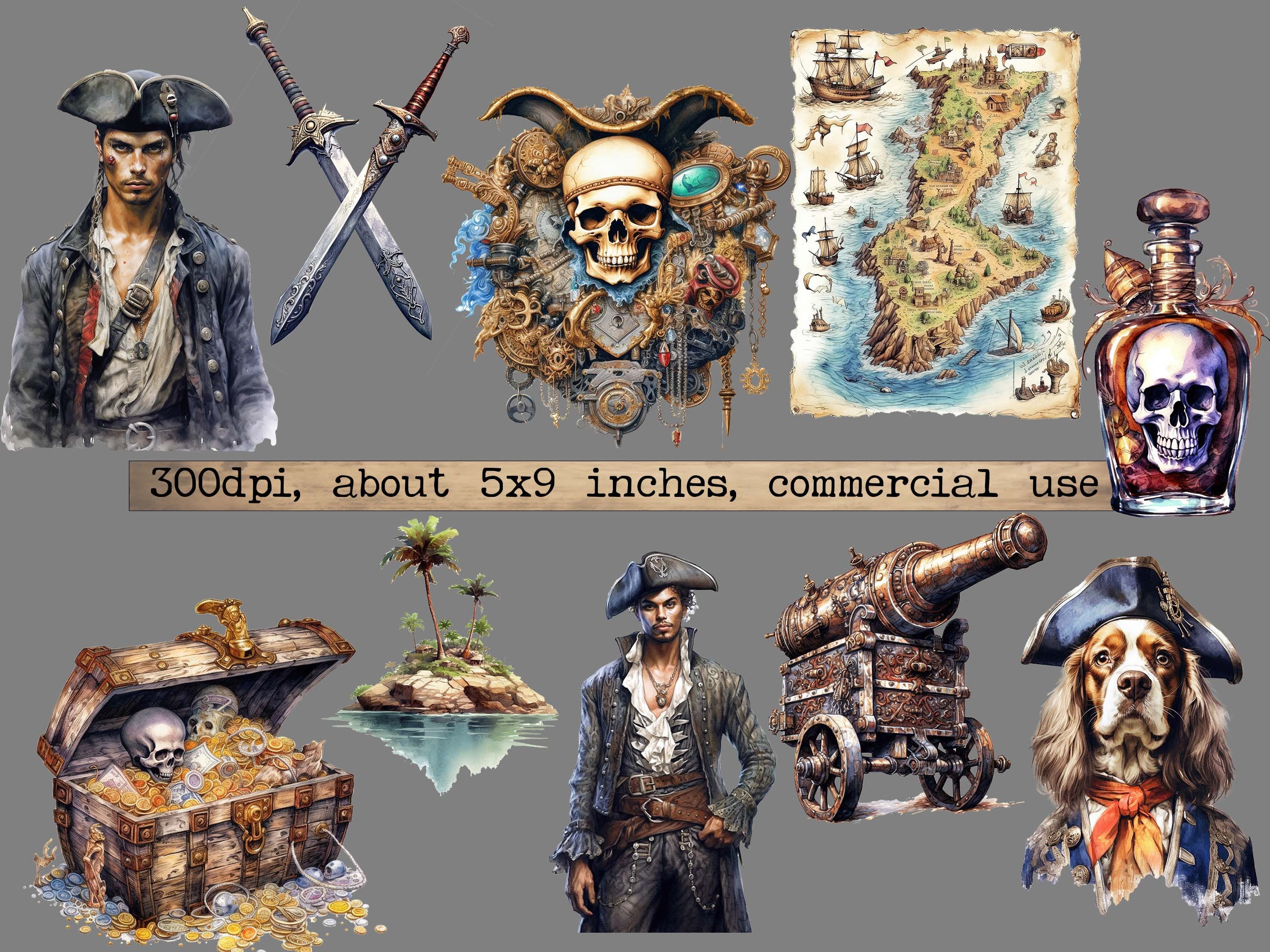 Big Watercolor Pirate Bundle Clipart, Transparent PNG, Ship Clipart ...