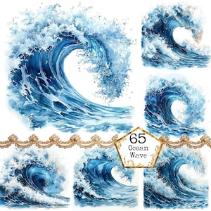 JPEG Watercolor Ocean Wave Clipart Bundle Summer Clipart Sea Clipart ...