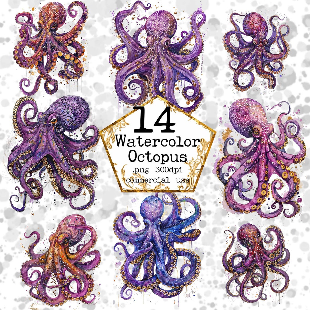 Undersea Watercolor Clipart Octopus PNG Watercolor Artistic Octopus ...
