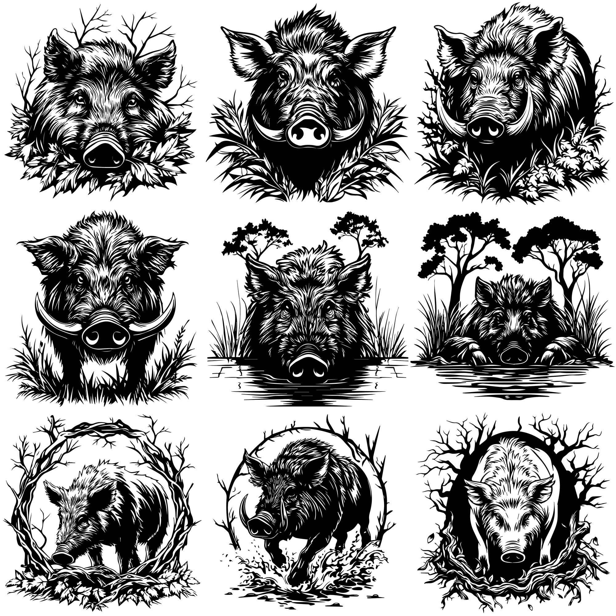 70 Wild Boar Svg, Dxf, Eps, Ai, Pdf, Jpg, Png Laser Engrave Files Svg ...