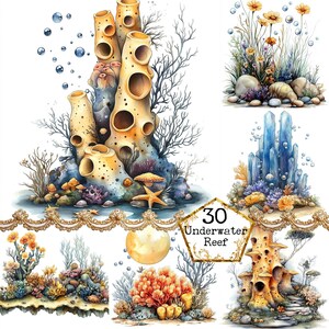 JPEG Watercolor Underwater Reef Clipart Bundle Sea Ocean Clipart Summer ...
