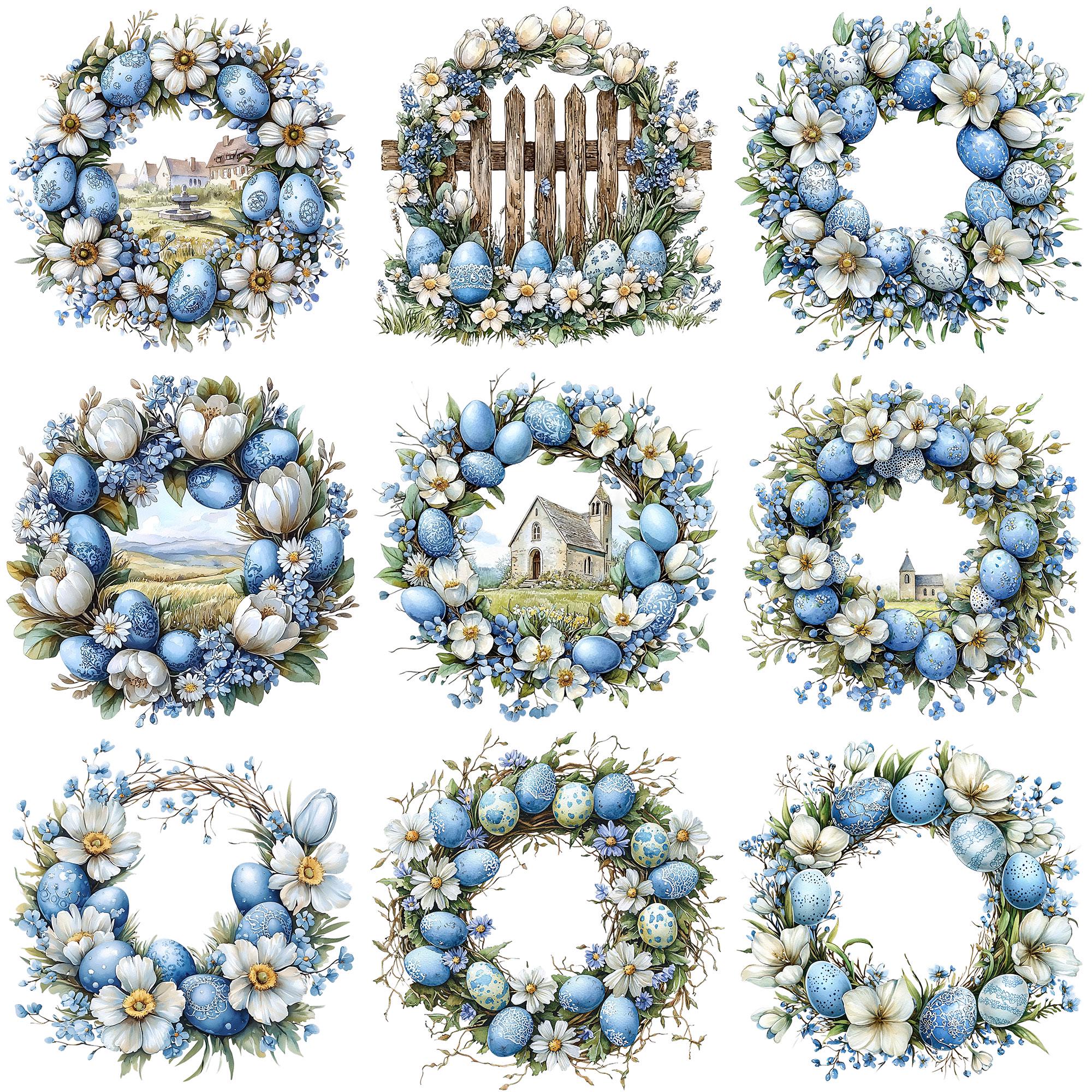 PNG + JPEG Watercolor Easter Wreath Clipart Bundle Easter Egg Spring ...