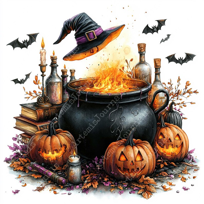 JPEG Watercolor Witches Cauldron Clipart Autumn Harvest Which's ...