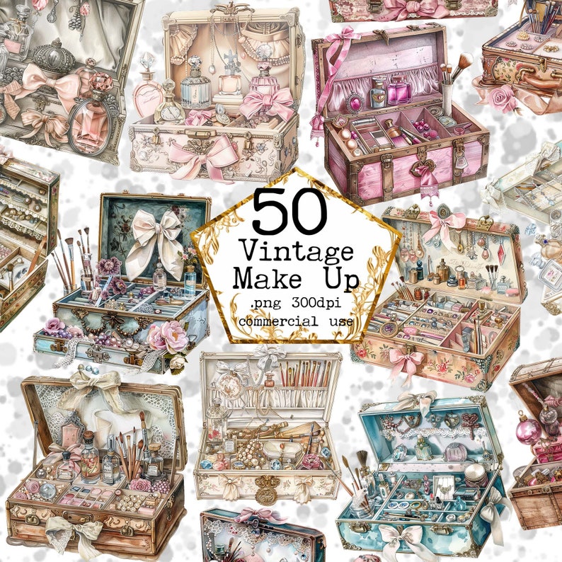 PNG Vintage Box Make up Clipart Bundle, Transparent PNG, Vintage PNG ...