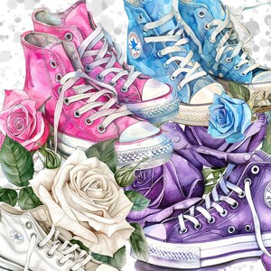 Watercolor Converse Shoes Clipart Bundle Sport Shoes PNG Floral Shoes ...