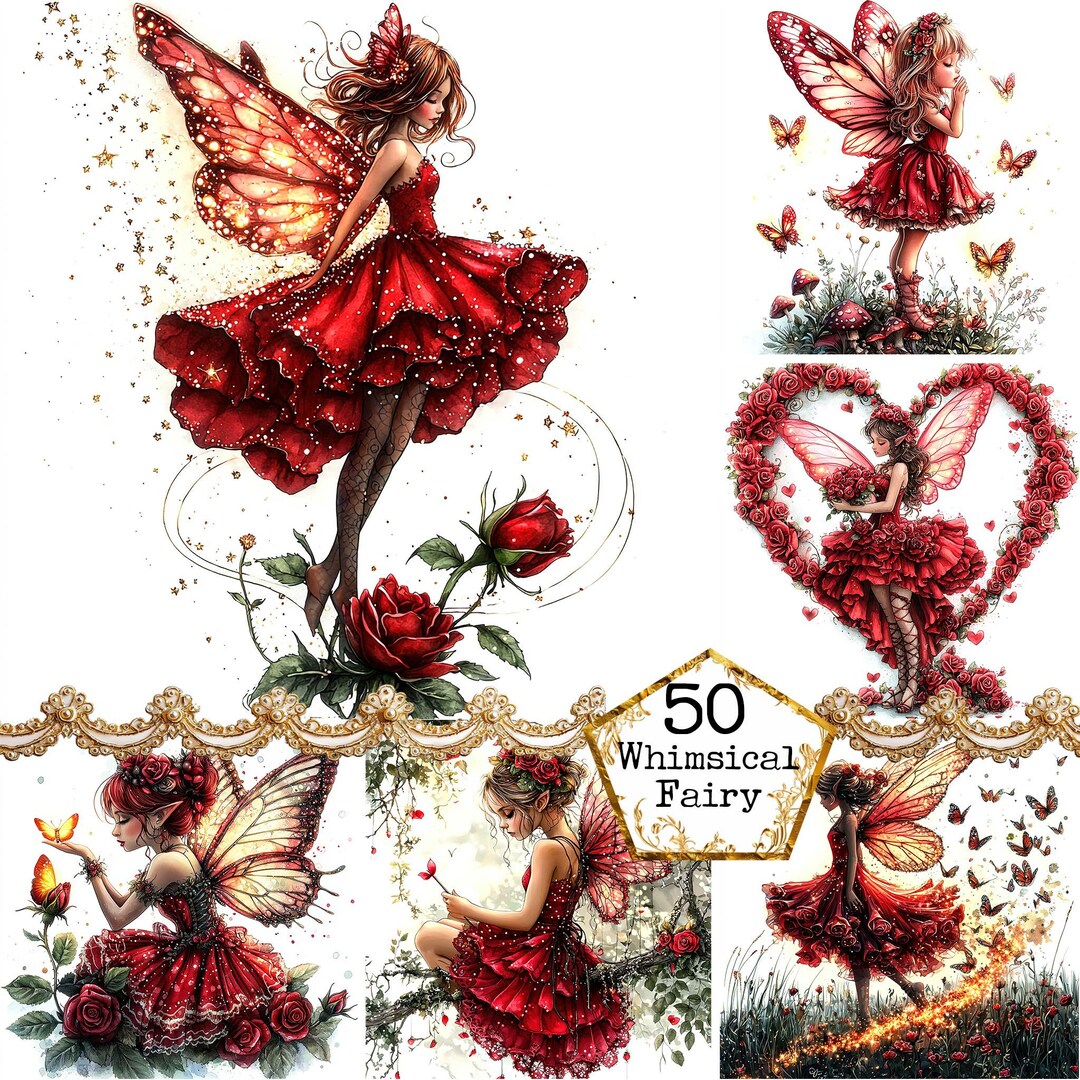 JPEG Watercolor Red Haired Fairy Clipart Bundle Love Fairy Magical ...
