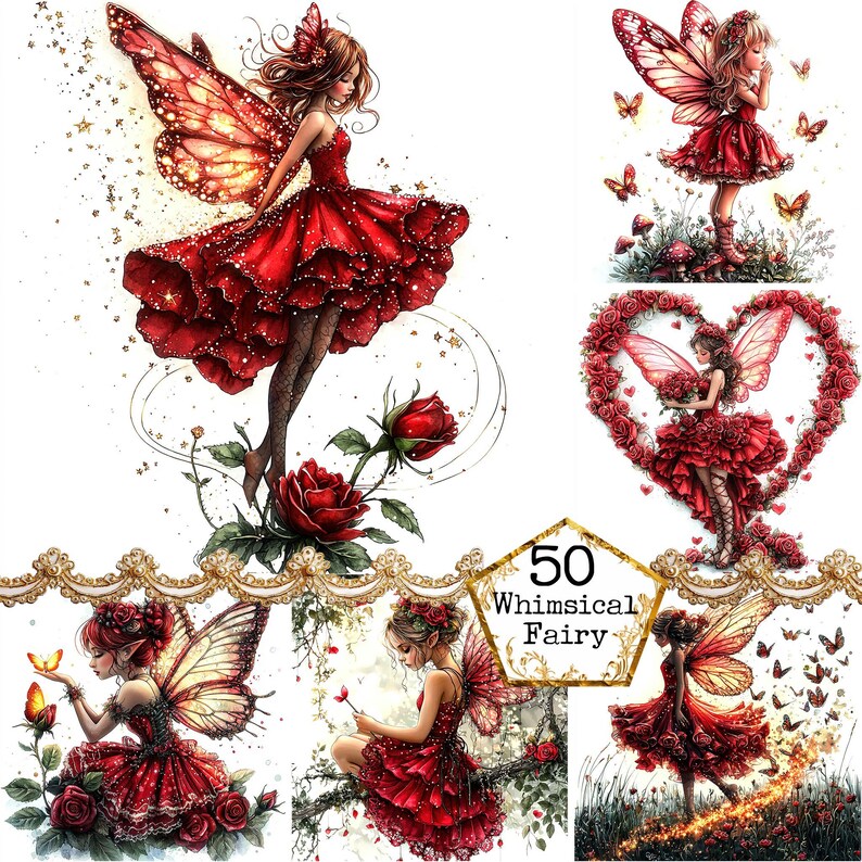 JPEG Watercolor Red Haired Fairy Clipart Bundle Love Fairy Magical ...