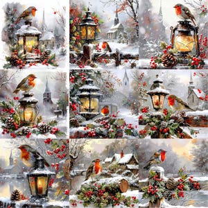 JPEG Watercolor Robin and Lantern Village Illustration Clipart Bundle ...