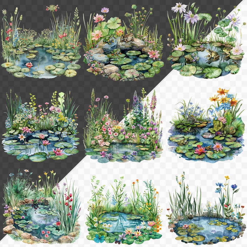 PNG Watercolor Ponds Clipart Bundle Landscape Clipart Commercial Use ...