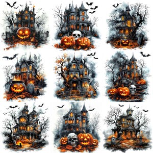 JPEG Watercolor Haunted Mansion Clipart Bundle Haunted House Halloween ...