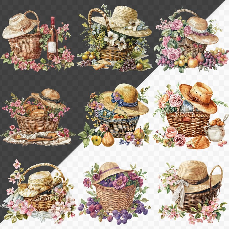 Watercolor Picnic Clipart Bundle Spring Clipart Food Basket Clipart ...