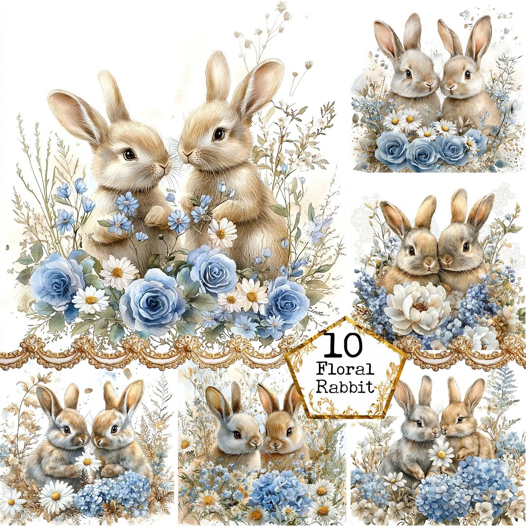 JPEG Watercolor Spring Bunnies Clipart Spring Rabbits Pastel Color ...
