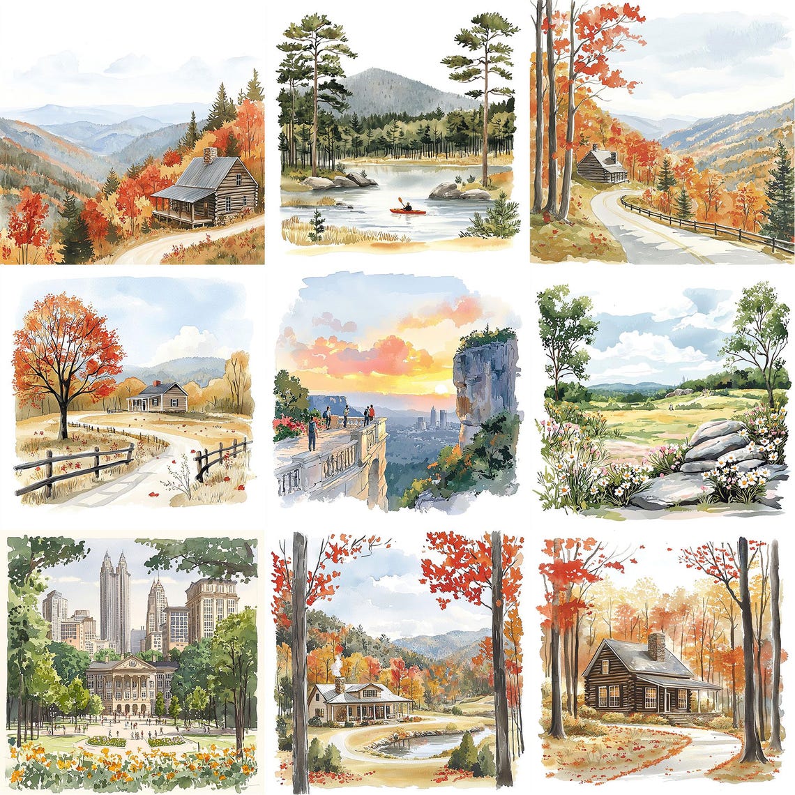 JPEG Watercolor Atlanta Georgia Clipart Bundle American Clipart USA ...
