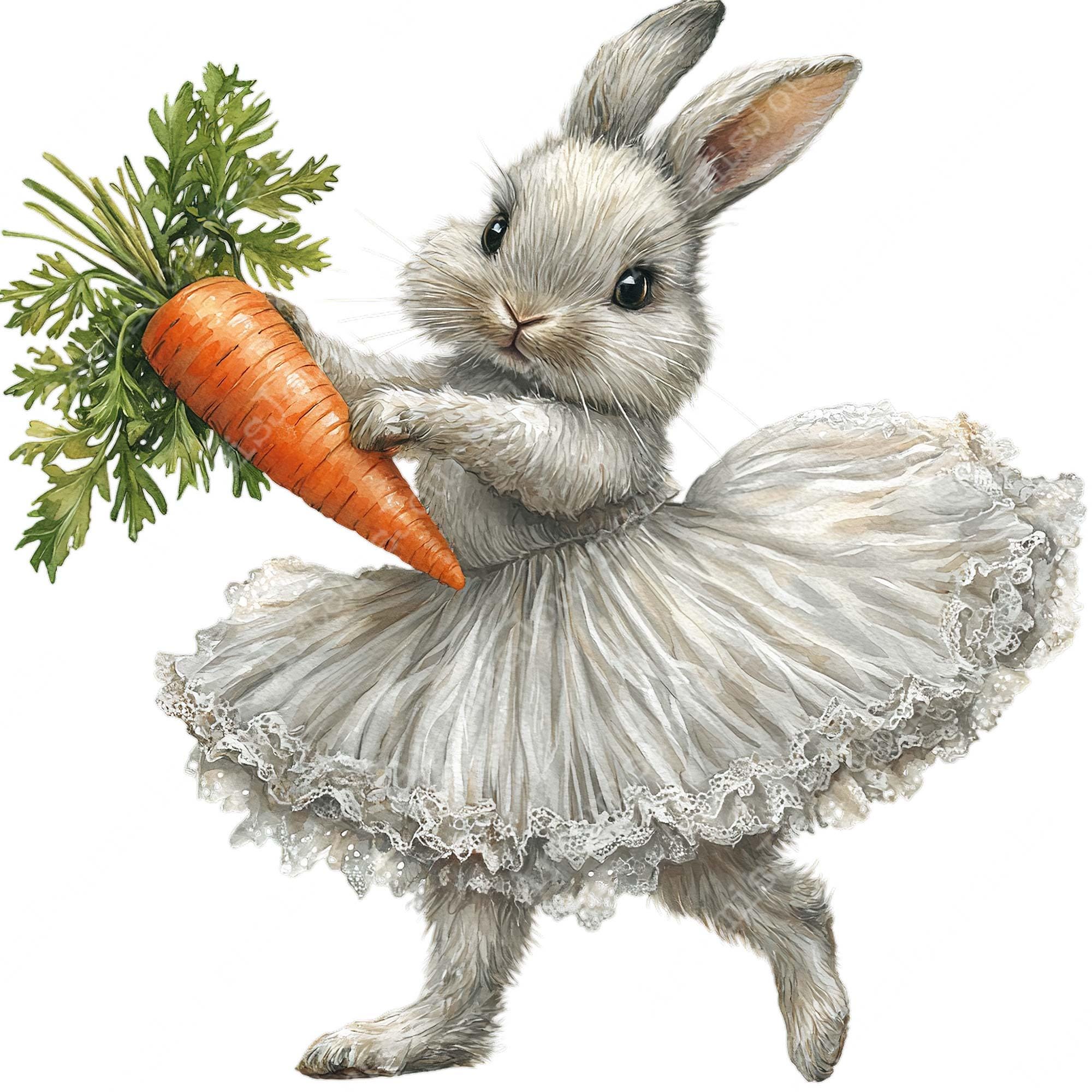 PNG + JPEG Watercolor Rabbit With a Carrot Clipart Bundle Cute Bunny ...